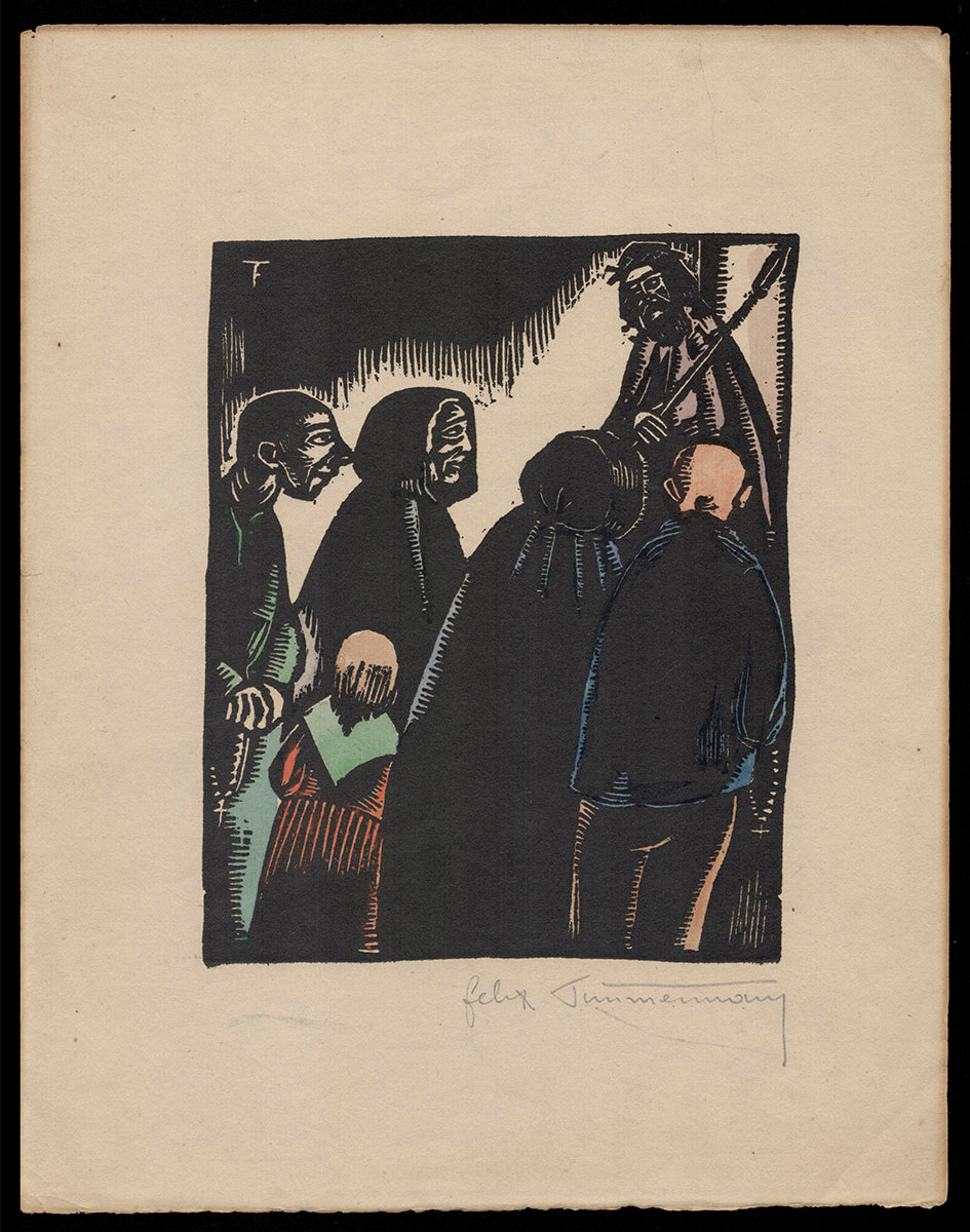 Colored woodcut by the Lierse artist Felix Timmermans