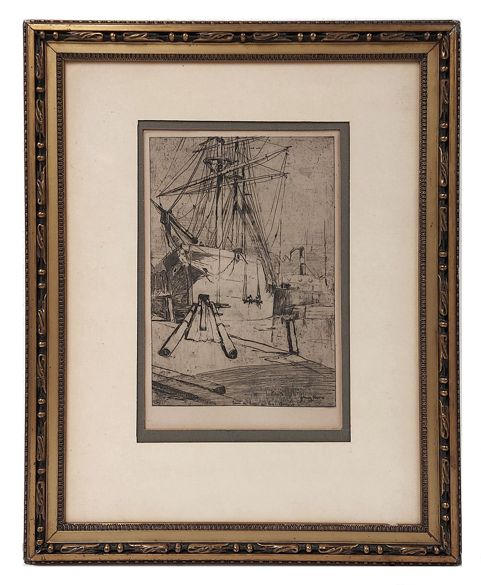 Een ets van een schip van de Belgische etser Frans Hens kopen