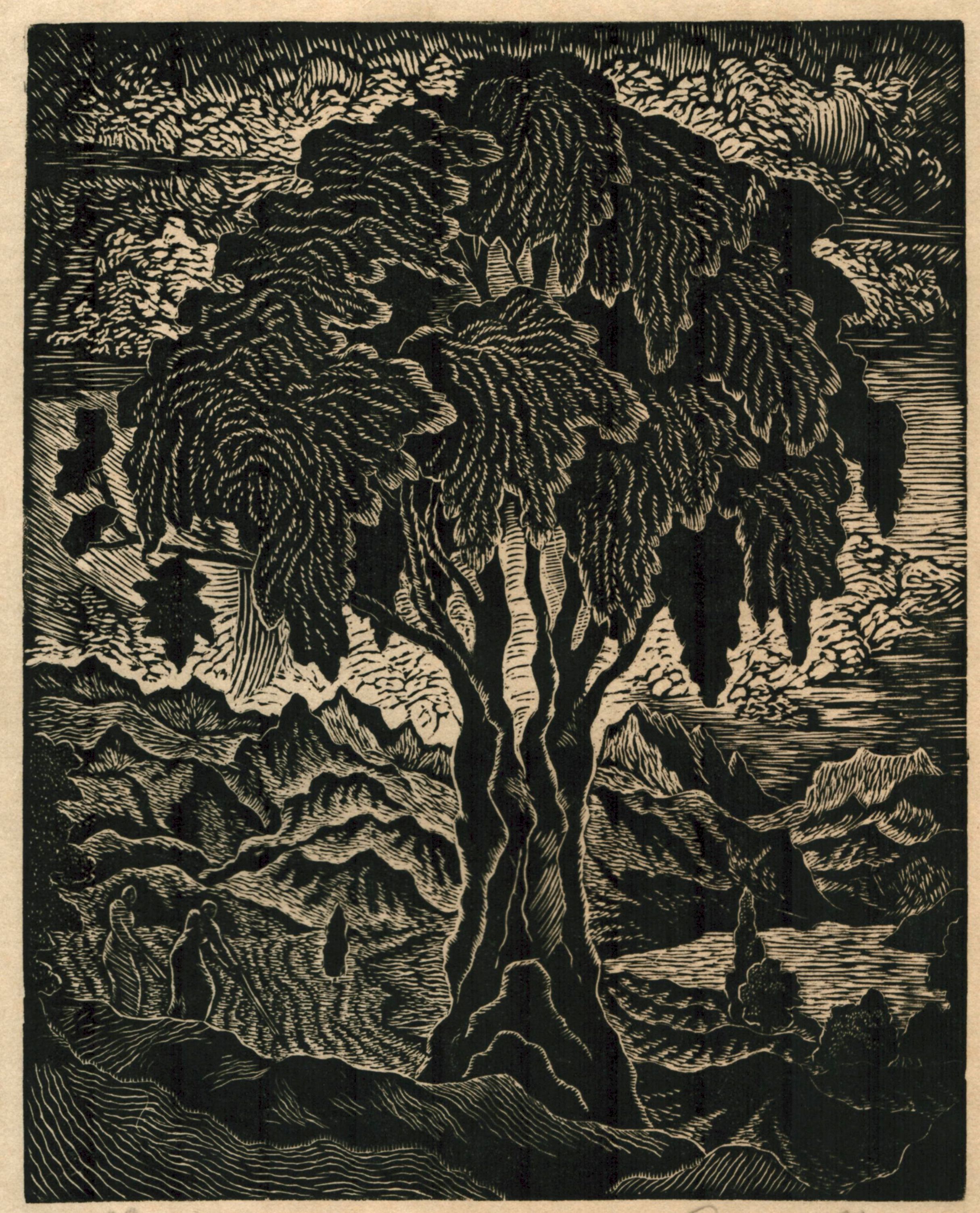 Houtsnede van Franz Emanuel Hecht Holzschnitt