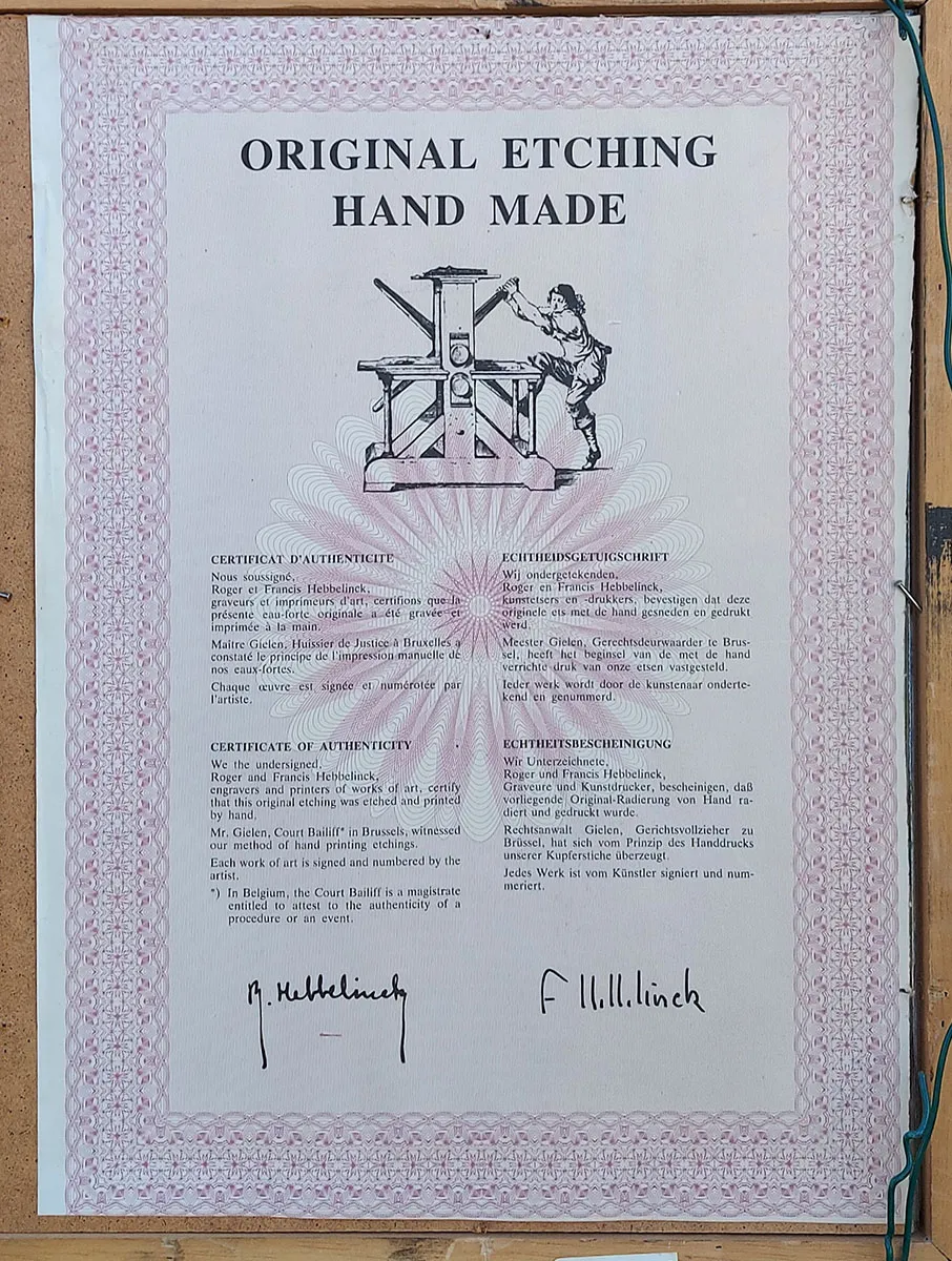 Buy an etching of Brussels by the Belgian graphic artist Roger Hebbelinck