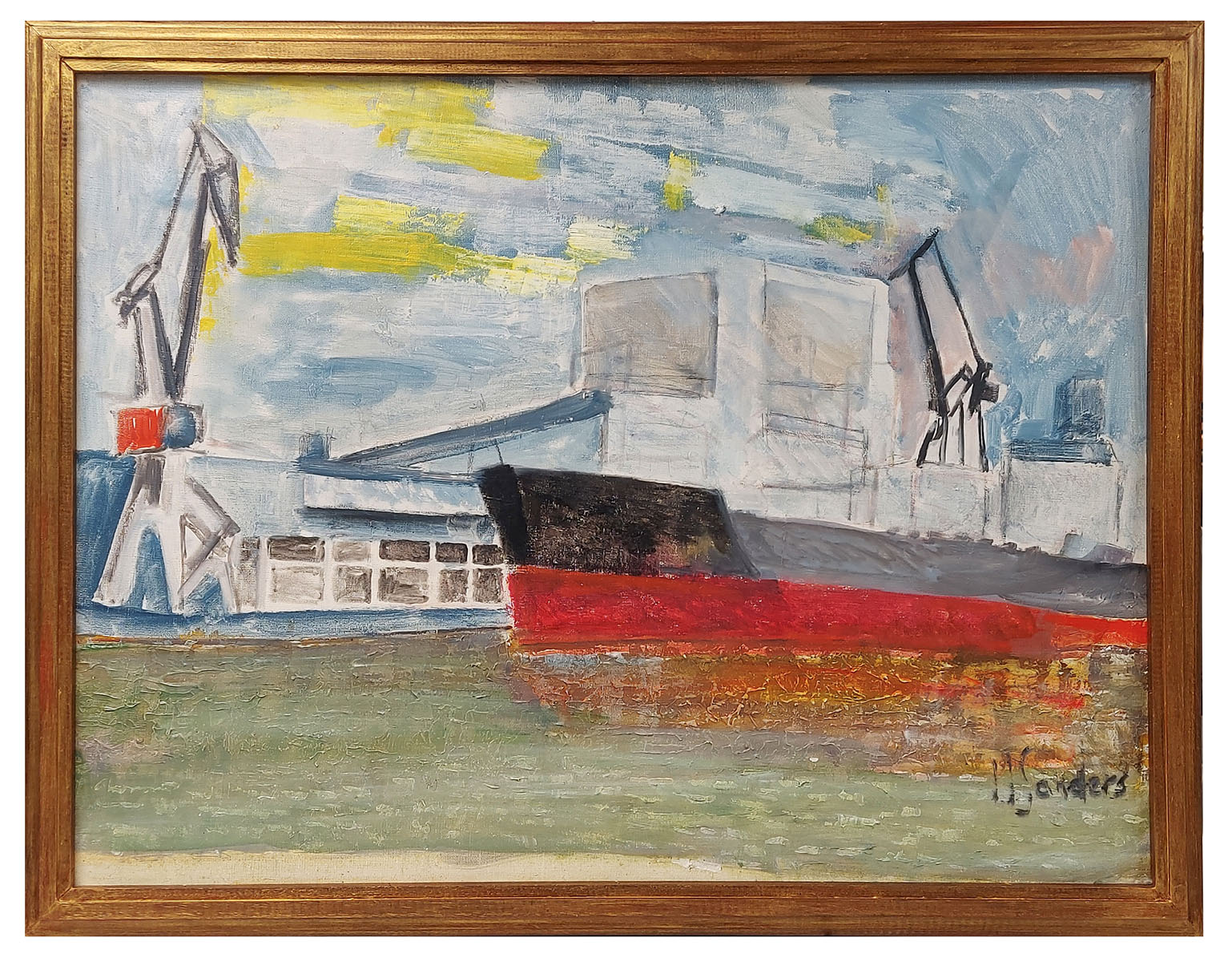 Painting with a boat by the Belgian artist Jan Sanders