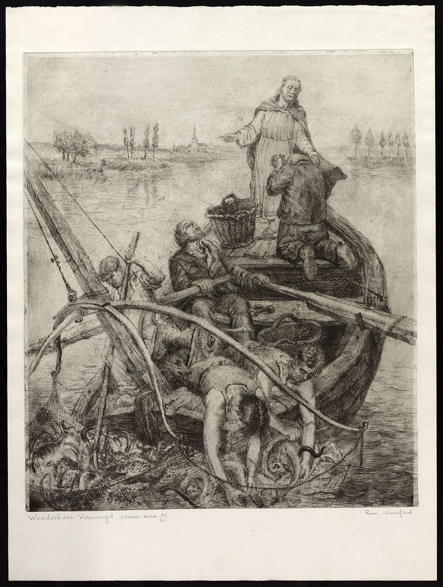 Wonderbare Visvangst, ets van de Belgische kunstenaar Romain Malfliet