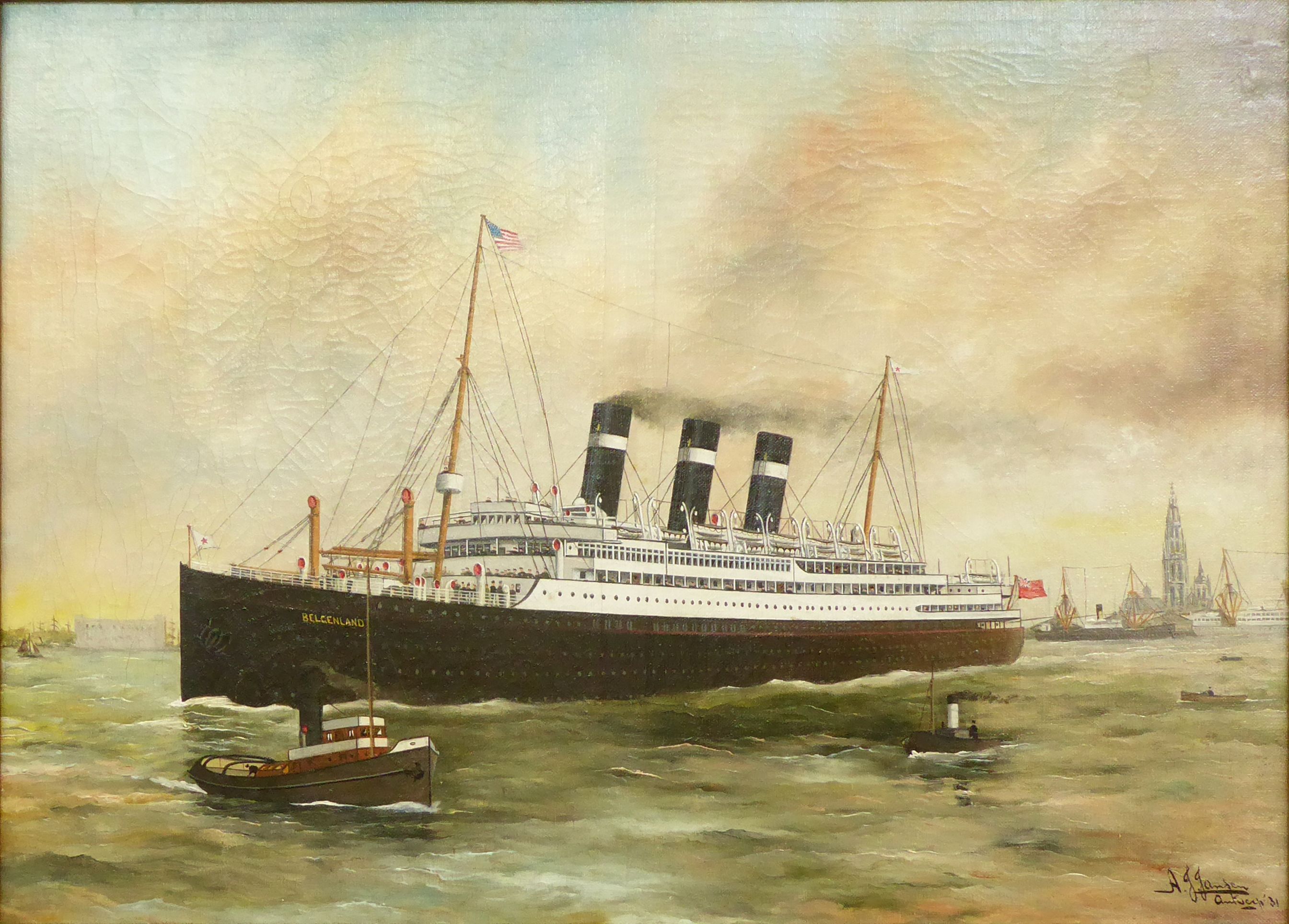 Schilderij van SS BELGENLAND Red Star Company Antwerp 1931