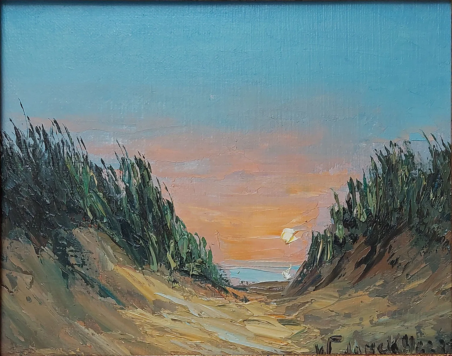 Schilderij duinen en zee van de Brugse kunstenaar W. Jonckheere kopen