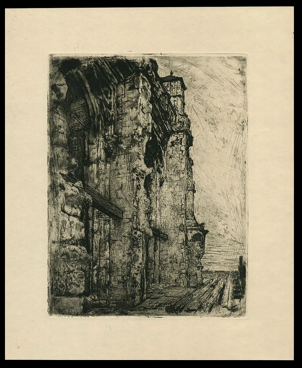 Etching, La Tour from 1905 by the Antwerp artist Walter Vaes