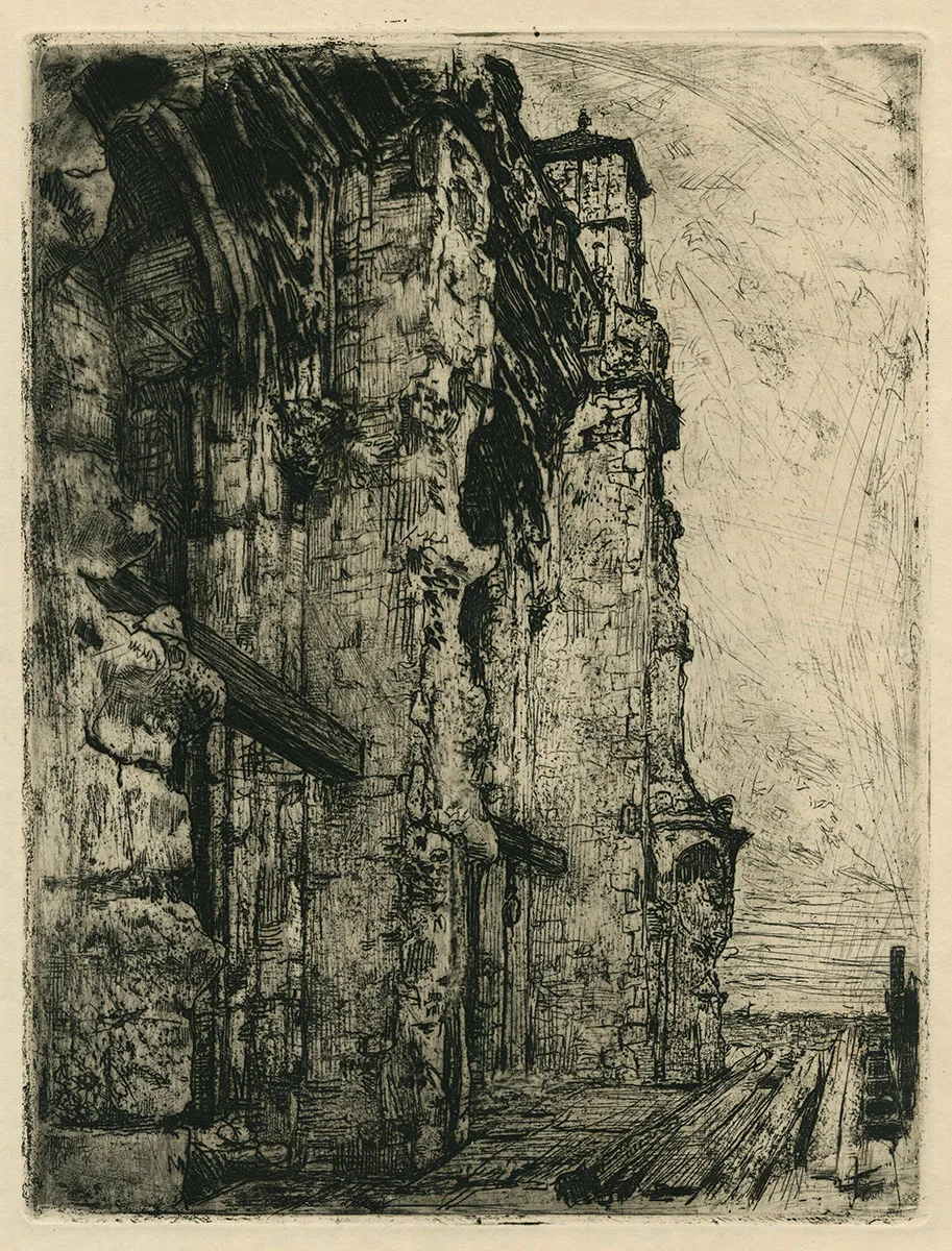 Etching, La Tour from 1905 by the Antwerp artist Walter Vaes