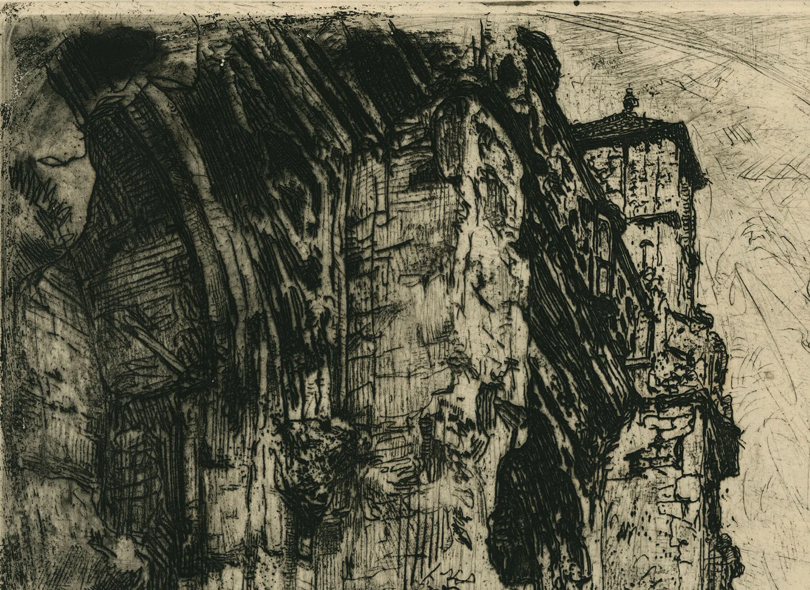 Etching, La Tour from 1905 by the Antwerp artist Walter Vaes