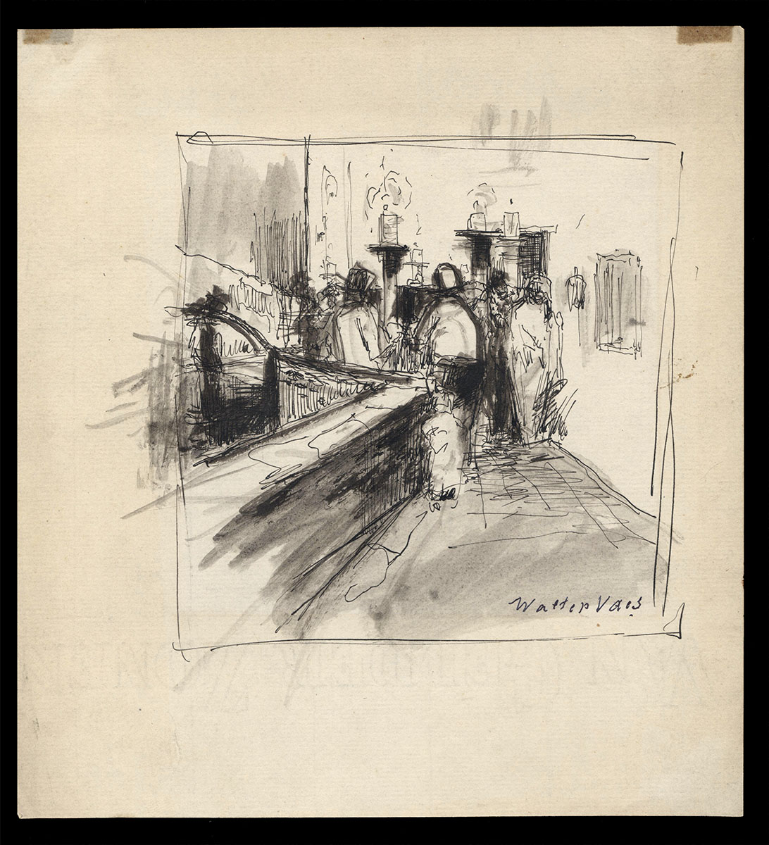 Ink drawing by the Belgian artist Walter Vaes, the procession